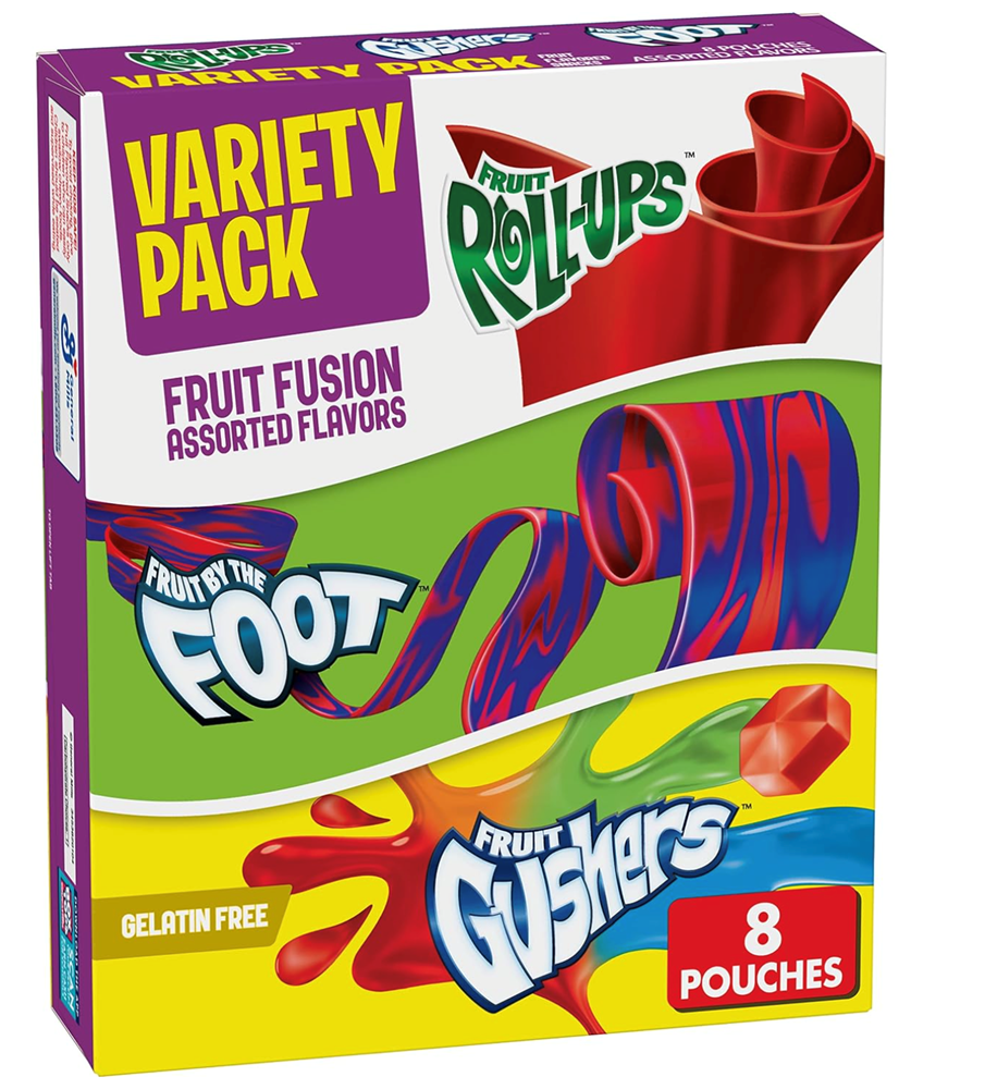 Fruit Roll-Ups, Fruit by the Foot, Gushers Snacks Variety Pack 8ct ...